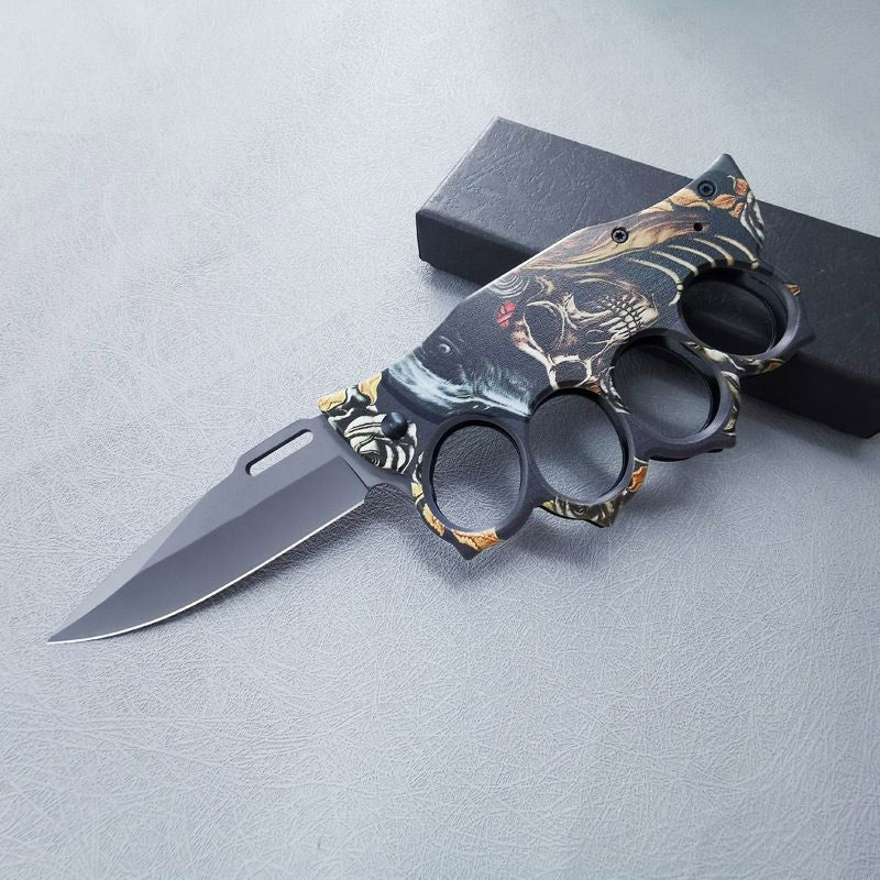 Tactical Folding Knuckle Knife Wooden Handle Outdoor Self Defense ...